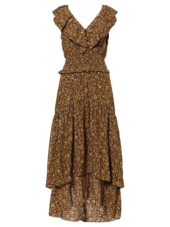 Paige Kiana Ruffled Silk-blend Midi Dress - Hickory Multi