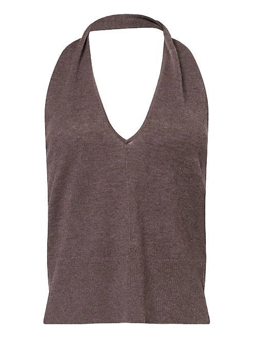 ST. AGNI Sleeveless Halter V-neck Wool Top - Mulch