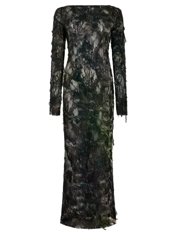 Roberto Cavalli Feather-embellished Lace Maxi Dress - Black