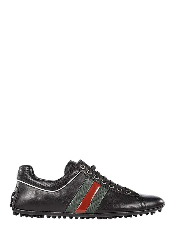 Gucci Lace Up Driver Leather Web - Black