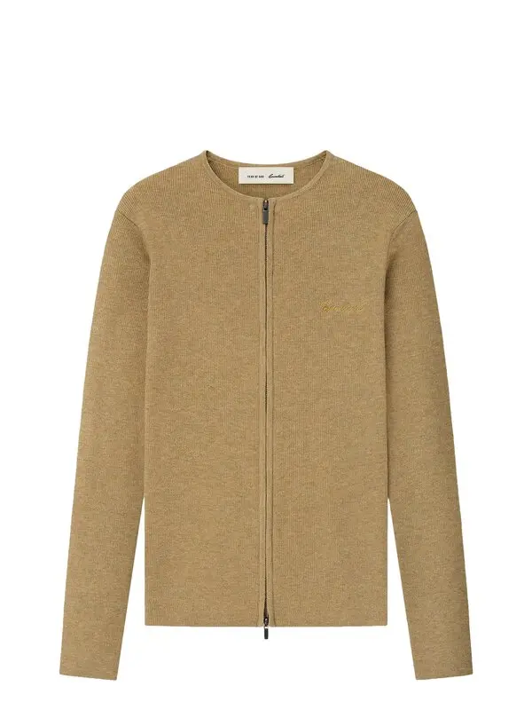 Fear Of God Signature Rib Knit Fitted Long Sleeve Zip Up Tee - Tan