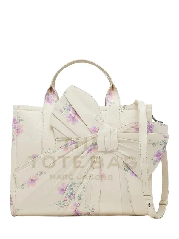 Marc Jacobs Antique Floral Oversized Bow Canvas Medium Tote Bag - Cream