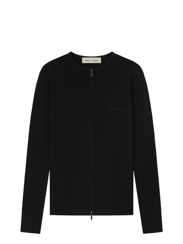 Fear Of God Signature Rib Knit Fitted Long Sleeve Zip Up Tee - Black