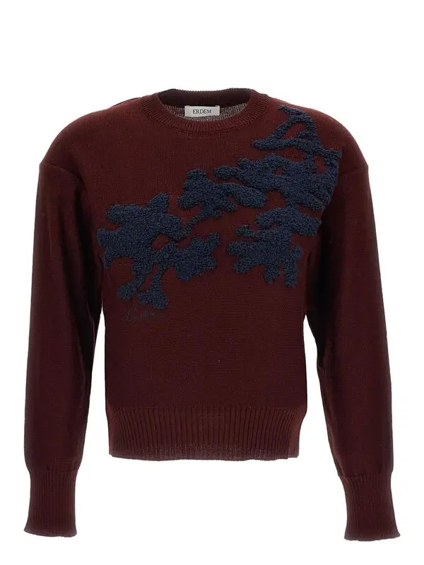 Erdem Fine Merino Wool Floral Crewneck Sweater - Bordeaux