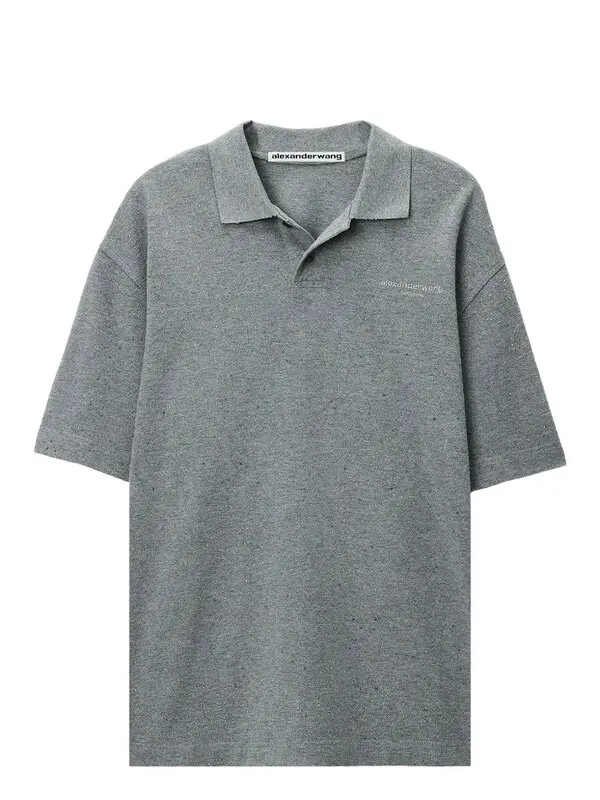 Alexander Wang Allover Hotfix Short-sleeve Polo Tee Sidewalk - Black