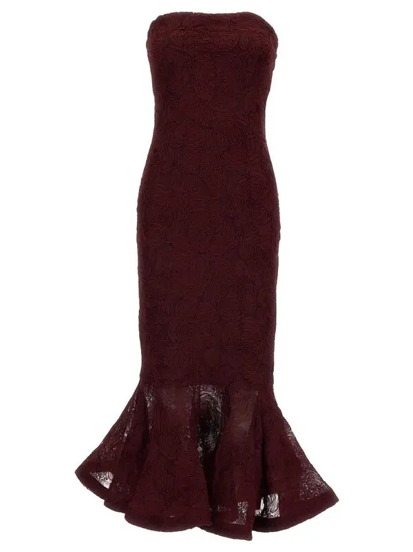 ROTATE BY BIRGER CHRISTENSEN Flower Mesh Flounce Long Dress - Bordeaux