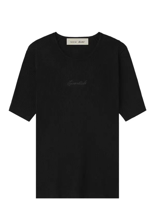Fear Of God Signature Rib Knit Fitted Short Sleeve T-shirt - Black