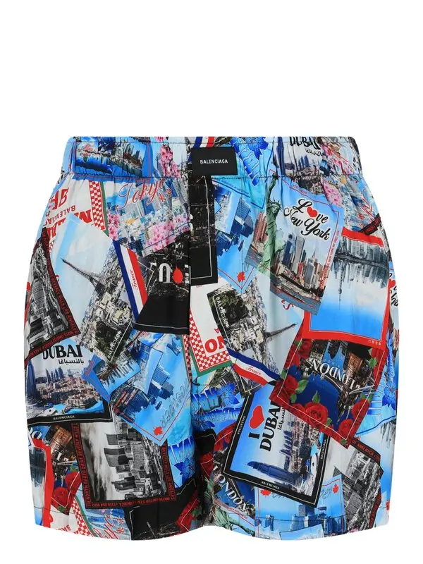 Balenciaga Mixed Scarves Silk Crepe Pyjama Shorts - Multicolor