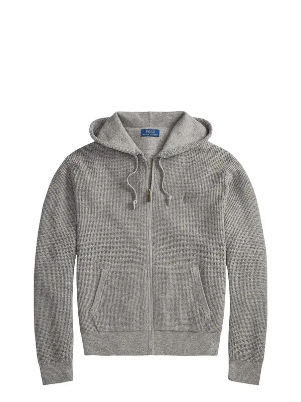 Polo Ralph Lauren Waffle Knit Full Zip Hybrid Sweater - Grey
