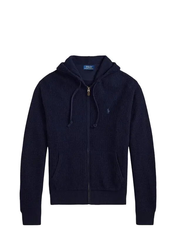 Polo Ralph Lauren Waffle Knit Full Zip Hybrid Sweater - Blue