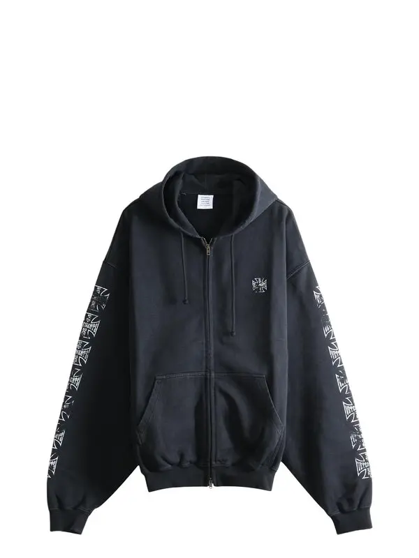 Vetements Biker Cross Sleeves Zip-up Hoodie - Black
