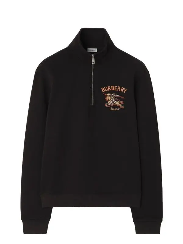 Burberry Knight Check Cotton Half-zip Sweatshirt - Black