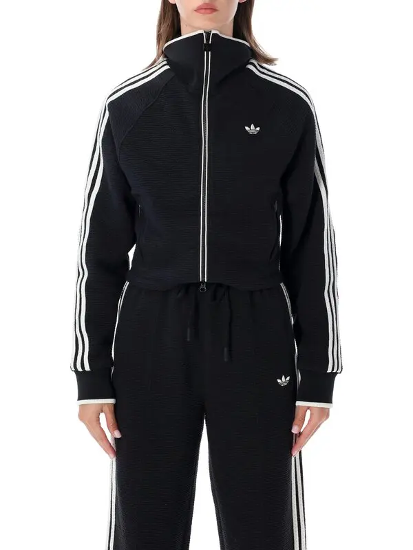 ADIDAS ORIGINALS Textured Jacquard Slim-fit Track Jacket With Contrast Sleeve Stripes - Nero