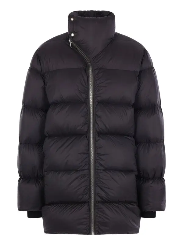Rick Owens Long Down Jacket With High Collar - Nero