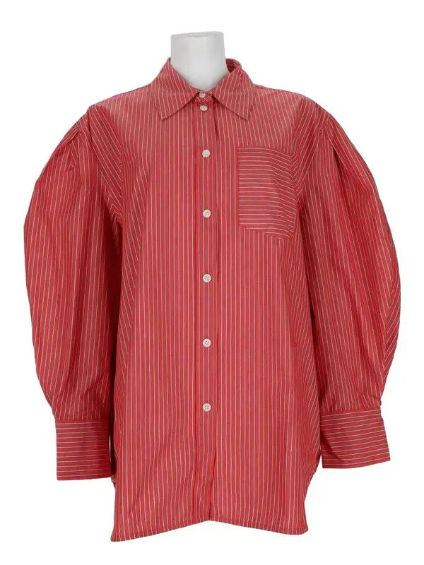 GANNI Striped Cotton Button-down Shirt - Red