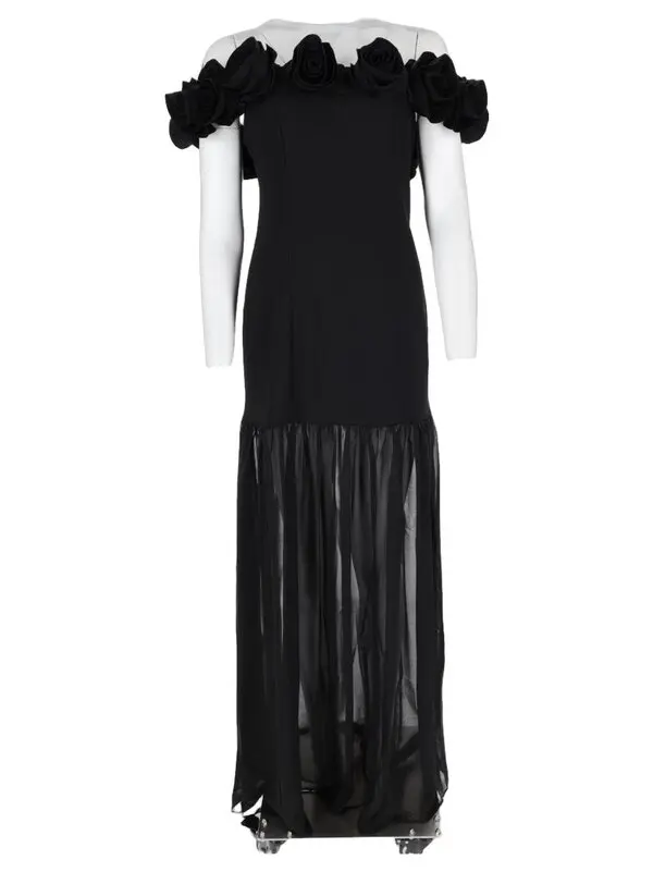ROTATE BY BIRGER CHRISTENSEN Off-the-shoulder Floral Appliqué Maxi Dress - Black