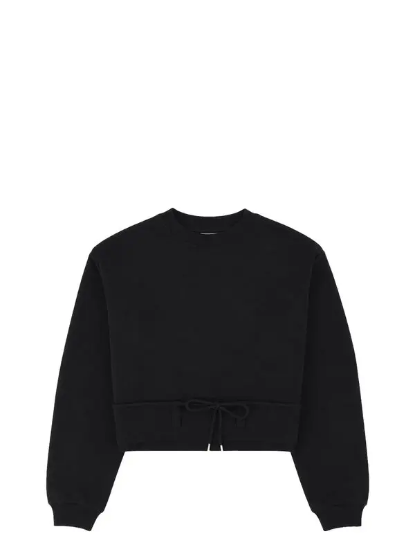 Dries Van Noten Cropped Cotton Sweatshirt With Drawstring Waist - Black