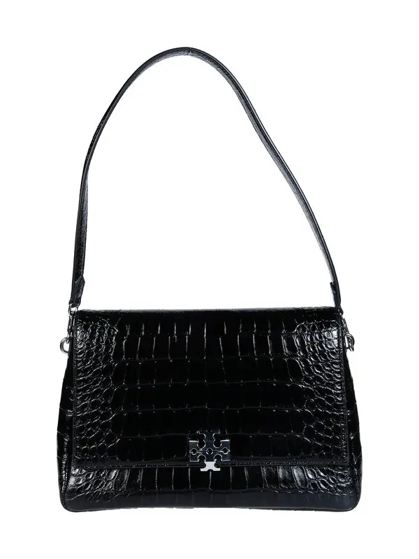 Tory Burch Charlie Croc Embossed Shoulder Handbag - Nero