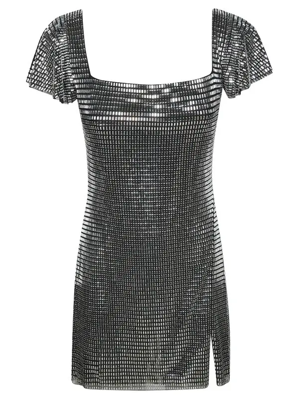 SELF-PORTRAIT Rhinestone Mesh Mini Dress - Grigio