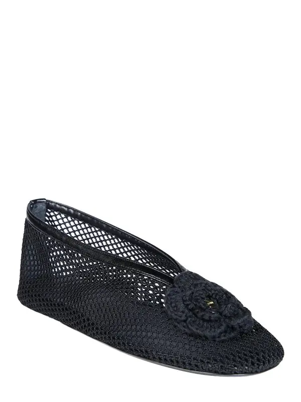 GANNI Floral Mesh Ballerina Flats - Nero