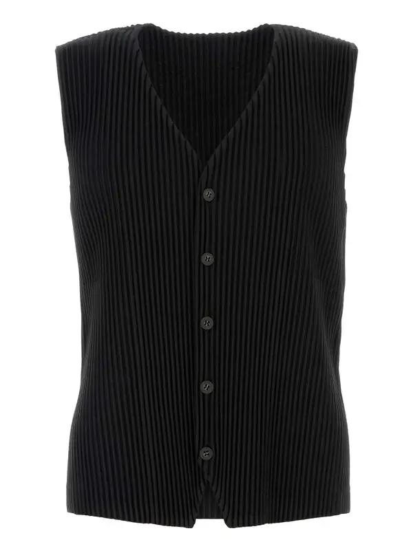Issey Miyake Polyester Pleated Vest - Black