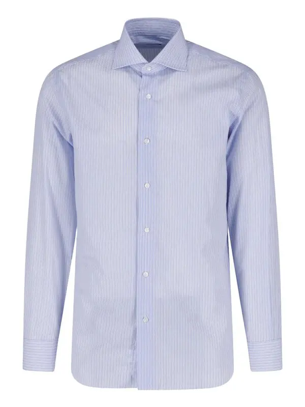 BARBA NAPOLI Slim Fit Striped Dress Shirt - Light Blue