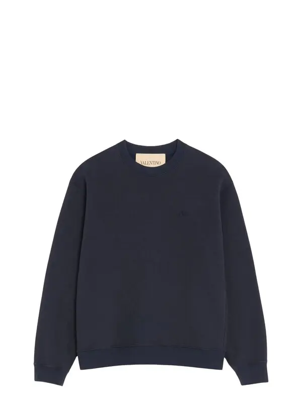 Valentino Garavani Embroidered Logo Cotton Crewneck Sweatshirt - Navy