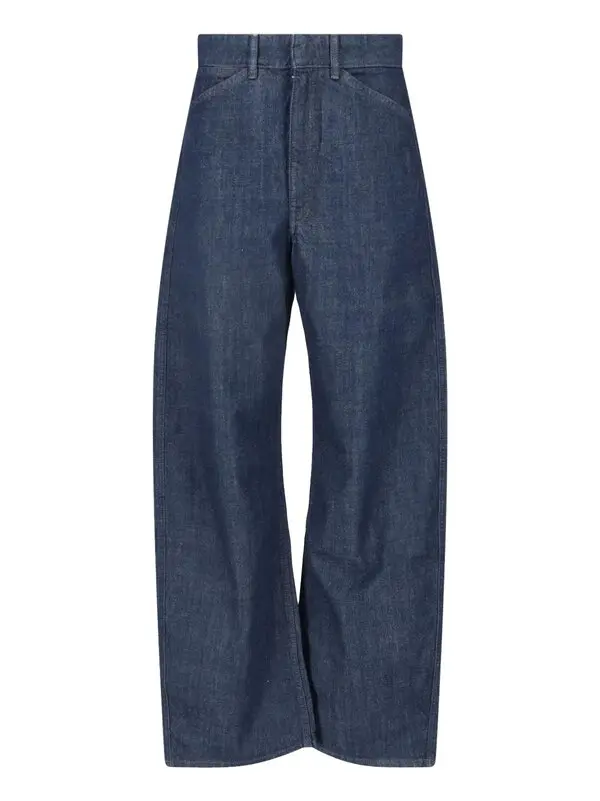 LEMAIRE Cotton Denim Jeans With Leather Jacron Detail - Blue
