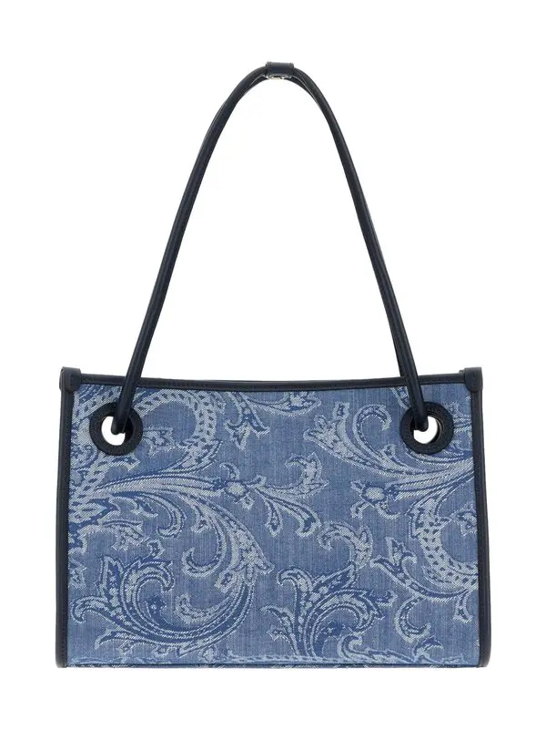 Etro Embroidered Denim Mini Shopping Handbag - Printed