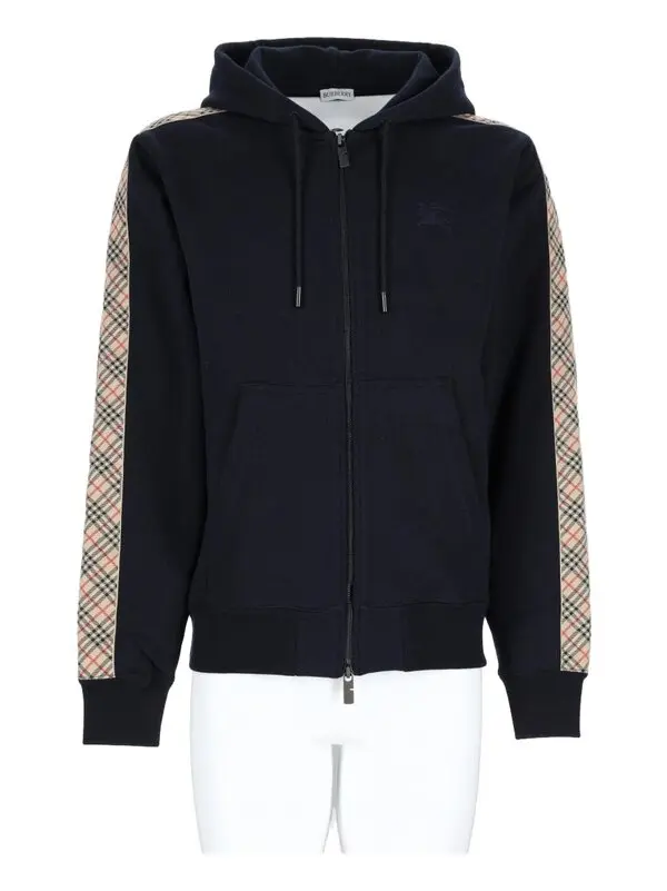 Burberry Check-trim Zip-up Hoodie - Blue