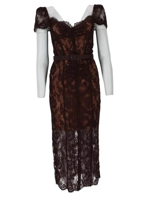 SELF-PORTRAIT Lace Off-shoulder Maxi Dress - Brown
