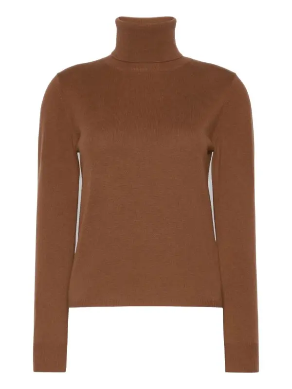 Max Mara Wool & Cashmere Ribbed Turtleneck Sweater - Marrone