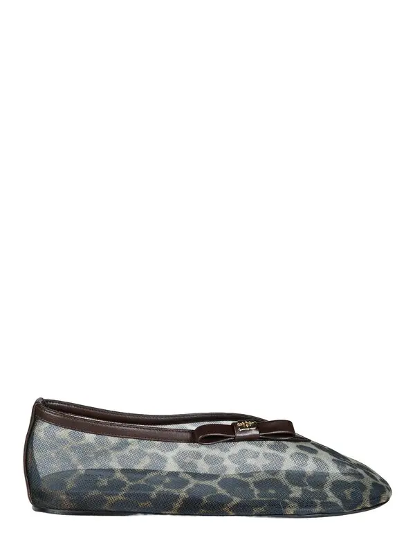 GANNI Printed Mesh Ballerina Bow Flats - Beige