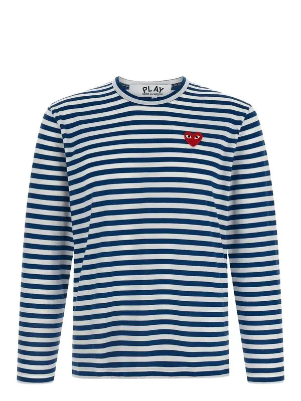 Play Comme Des Garcon Red Heart Striped Cotton T-shirt - Blue