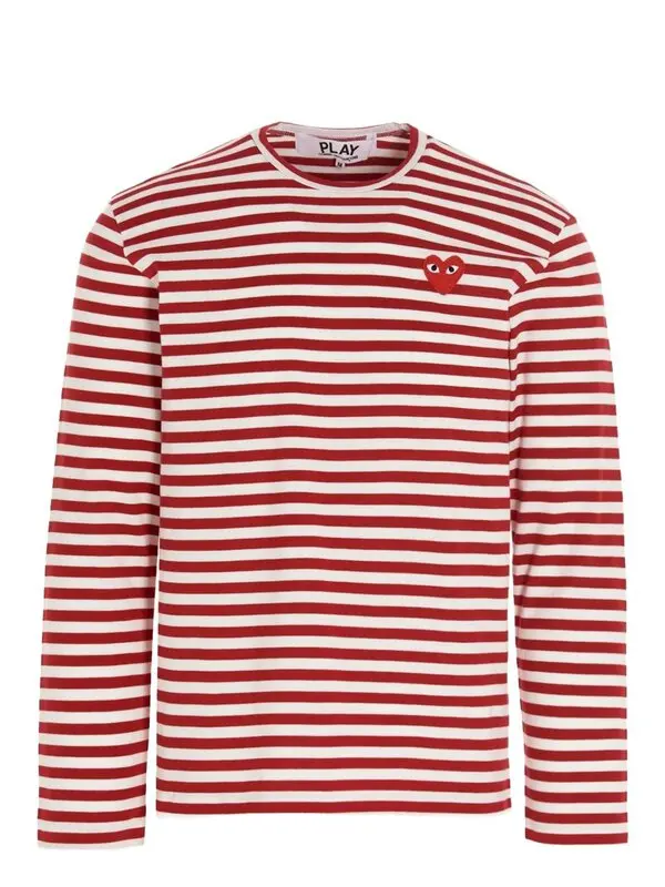 Play Comme Des Garcon Heart Striped Cotton T-shirt - Red