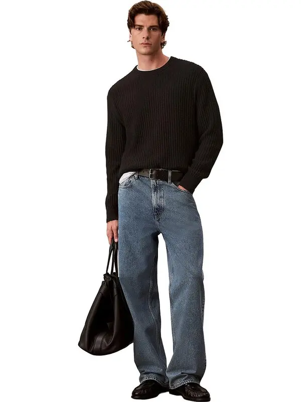 Calvin Klein Cotton Tuck Stitch Sweater - Black