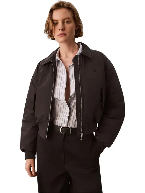 Calvin Klein Padded Nylon Bomber Jacket - Black