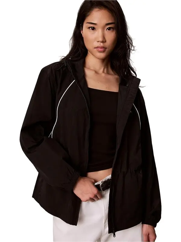 Calvin Klein Lightweight Cinch Waist Windbreaker Jacket - Black