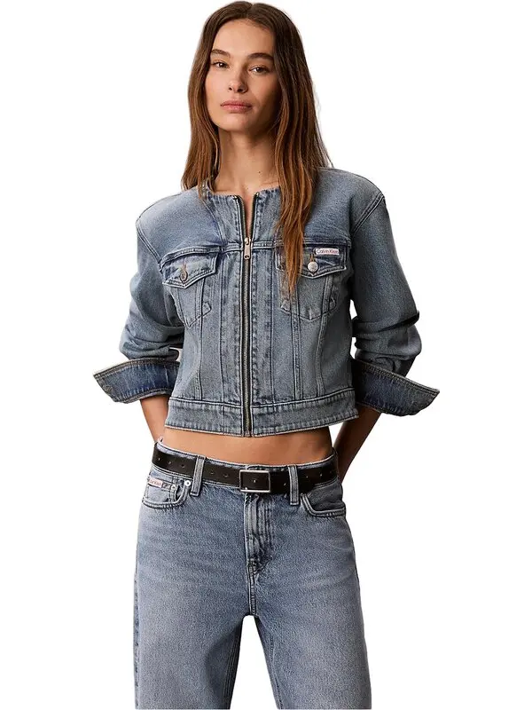 Calvin Klein Collarless Cropped Trucker Jacket - Light Range