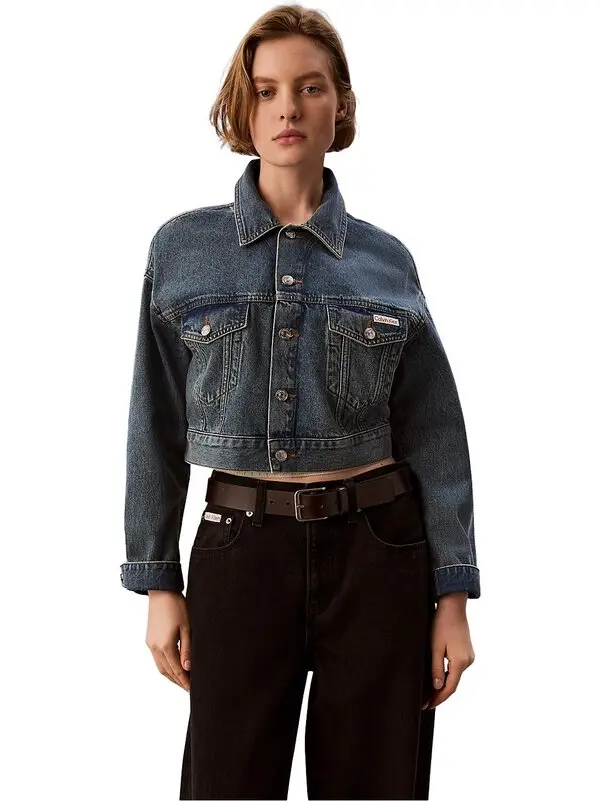 Calvin Klein Cropped Denim Trucker Jacket - Fulton Blue