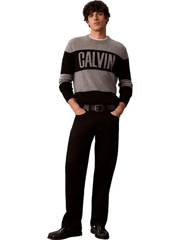 Calvin Klein Striped Logo Sweater - Black