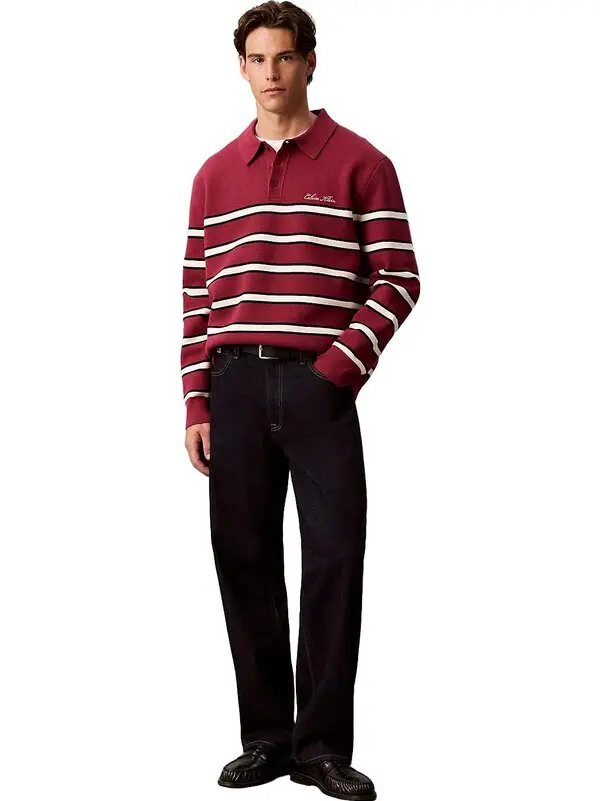 Calvin Klein Cotton Stretch Stripe Polo Sweater - Rhododendron