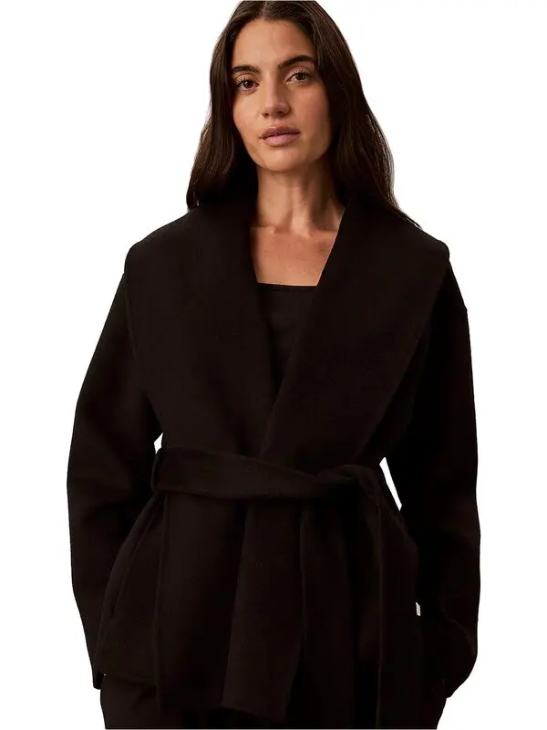 Calvin Klein Shawl Collar Belted Coat - Black