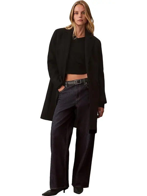 Calvin Klein Tailored Wool Blend Single Breasted Coat - Black