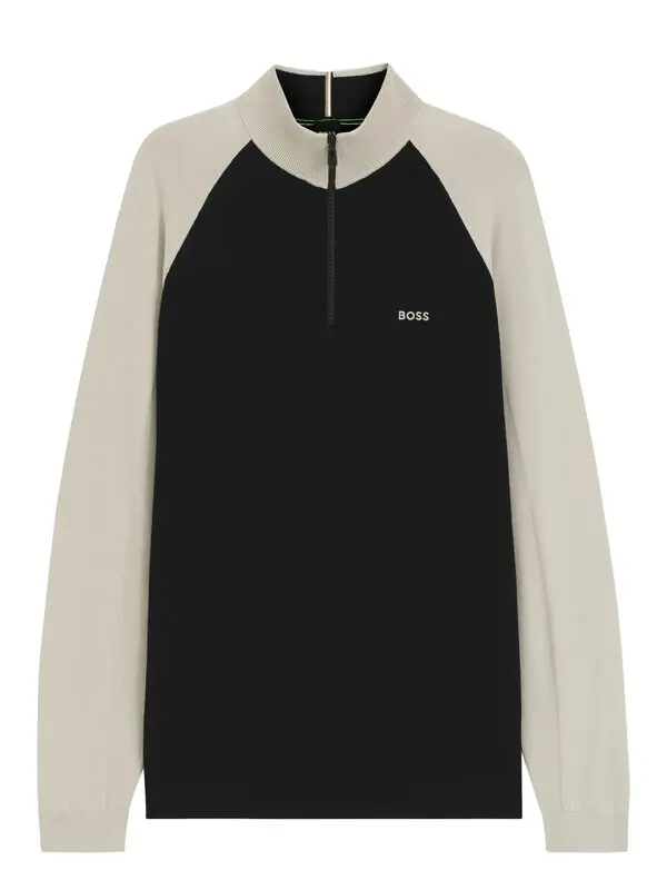 BOSS Color-blocked Quarter-zip Sweater - Black