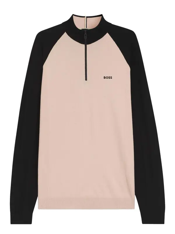 BOSS Color-blocked Quarter-zip Sweater - Light Orange