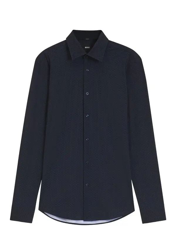 BOSS Slim-fit Shirt In Printed Performance-stretch Jersey - Dark Blue