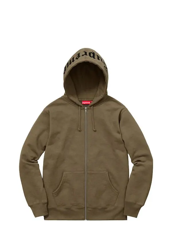 Supreme Old English Hood Logo Zip Up Hoodie - Olive