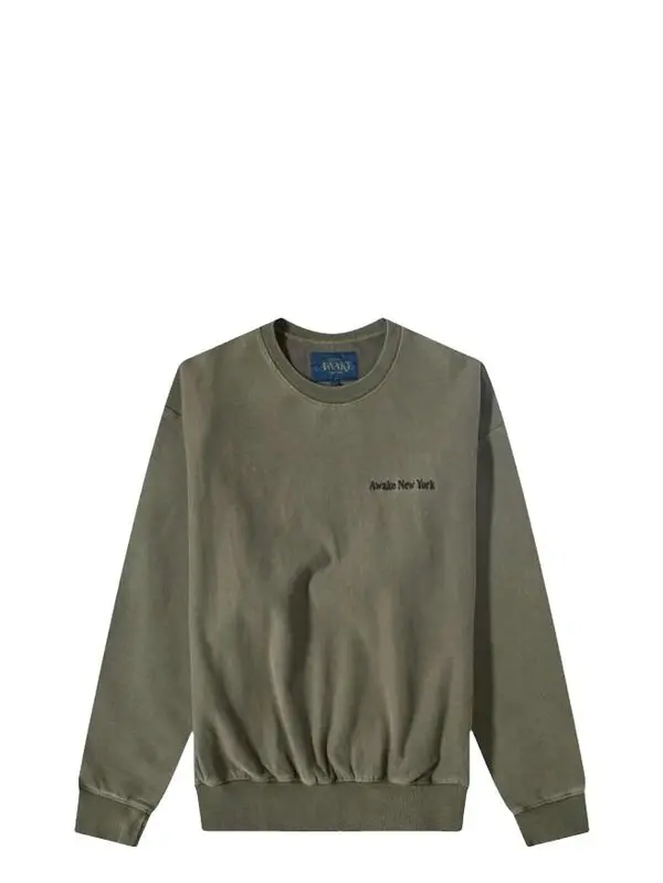 AWAKE Pigment Dyed Embroidered Crewneck Sweatshirt - Moss
