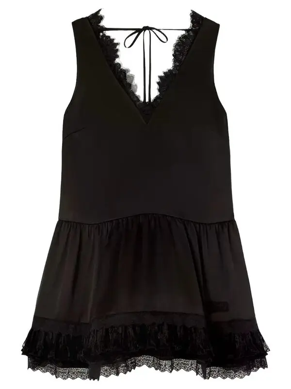 GANNI Lace Satin Dress - Black